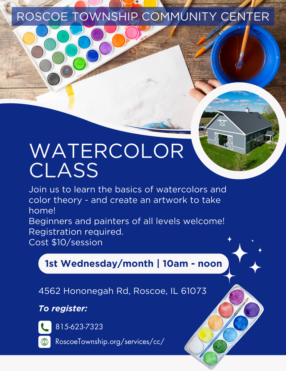 Watercolors Class at Roscoe Township Community Center